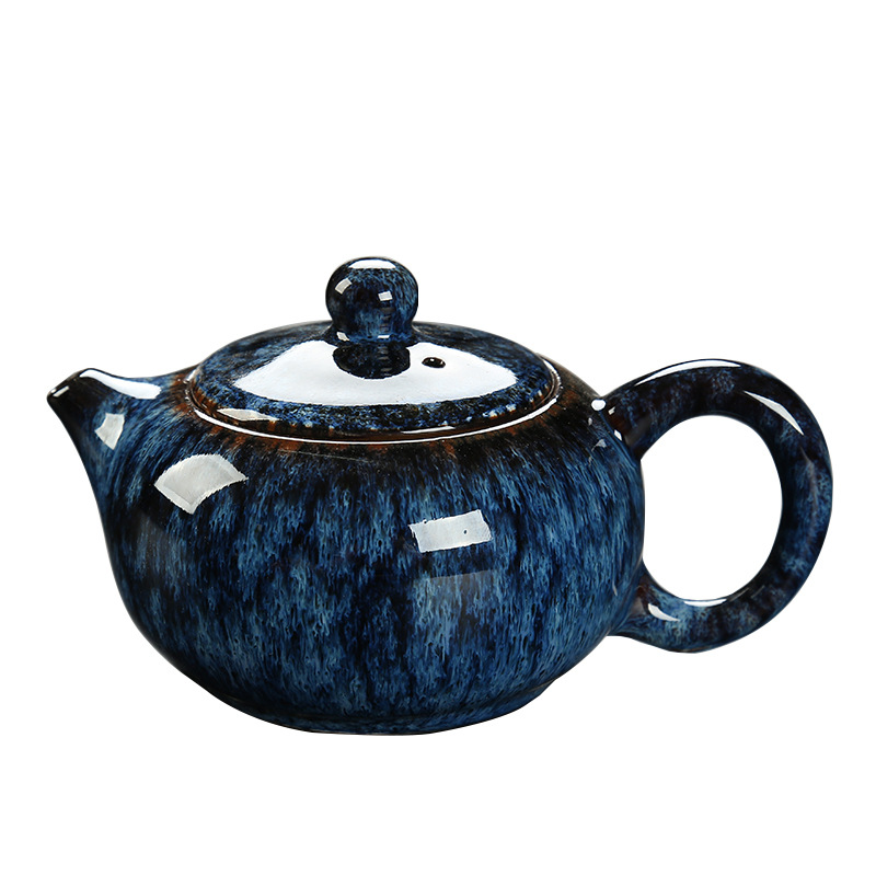 Dehua Kiln Change Teapot Ceramic Household Kiln Change Tianmu Glaze Kung Fu Tea Set Single Pot ...